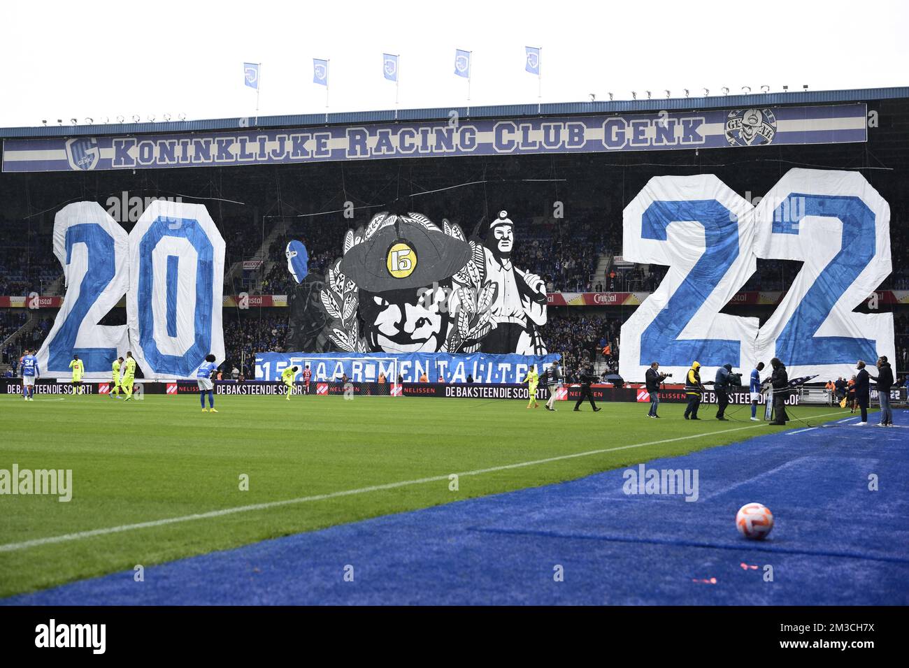 Tifo of KRC Genk pictured during a soccer match between KRC Genk and ...