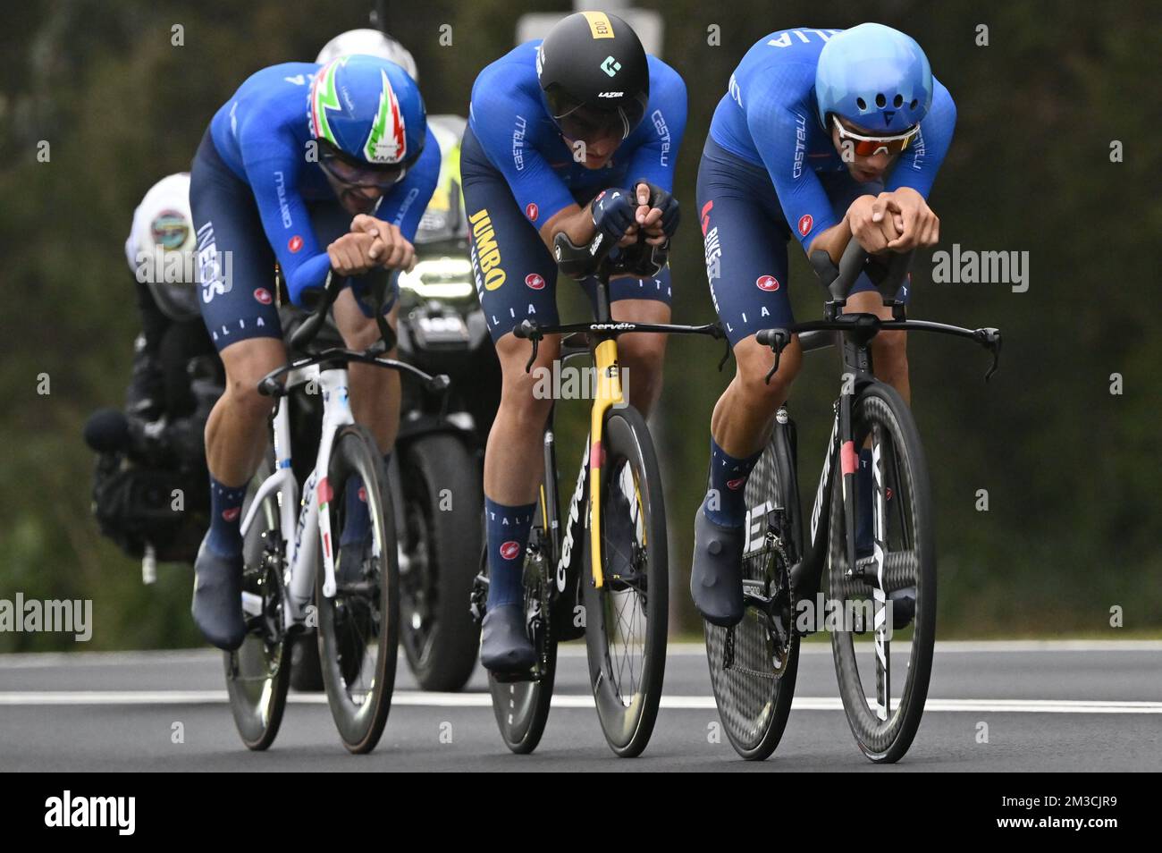 Italian men riders pictured in action at the Mixed Team Relay time ...