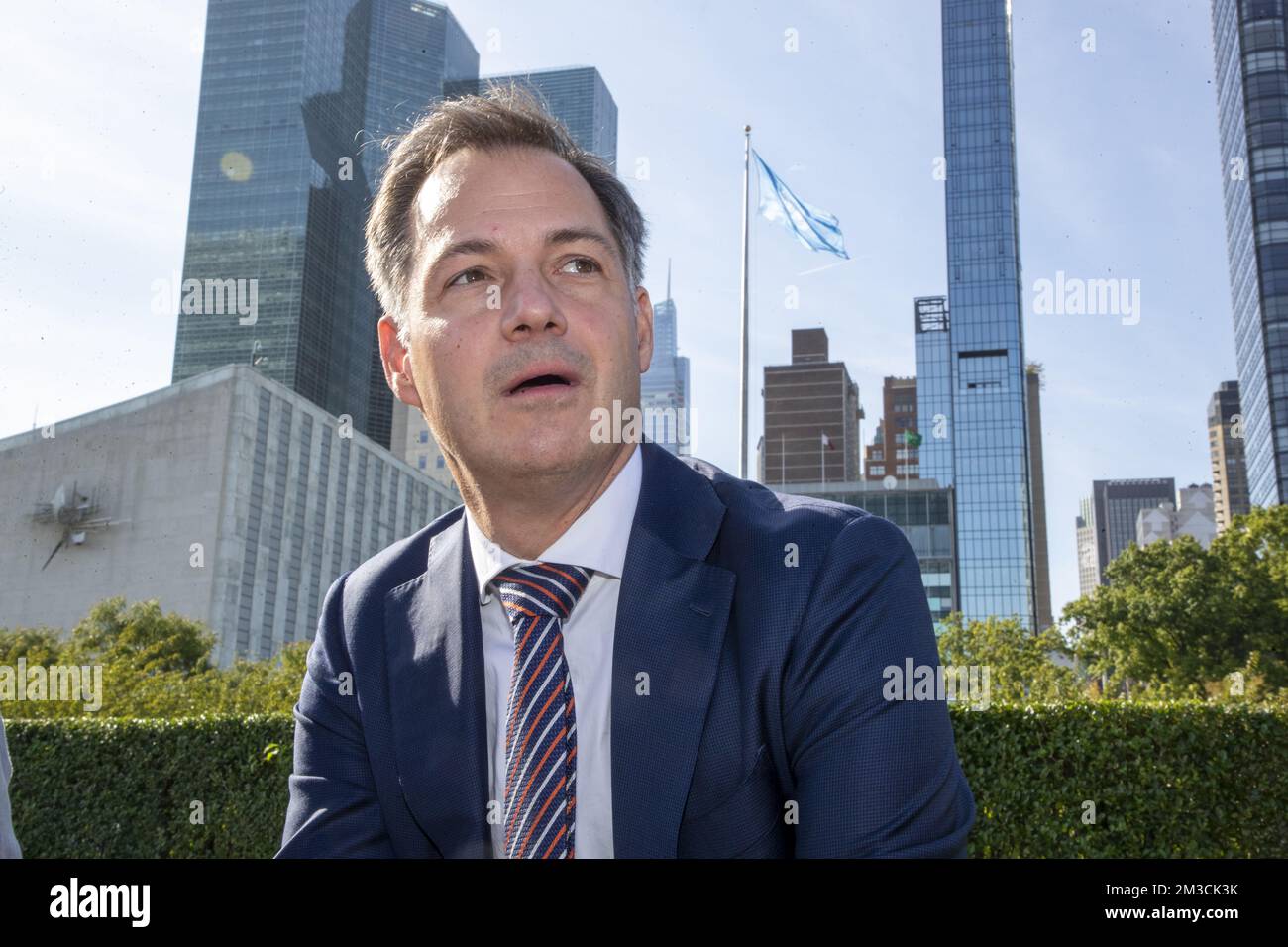 Prime Minister Alexander De Croo talks to the press during a press ...