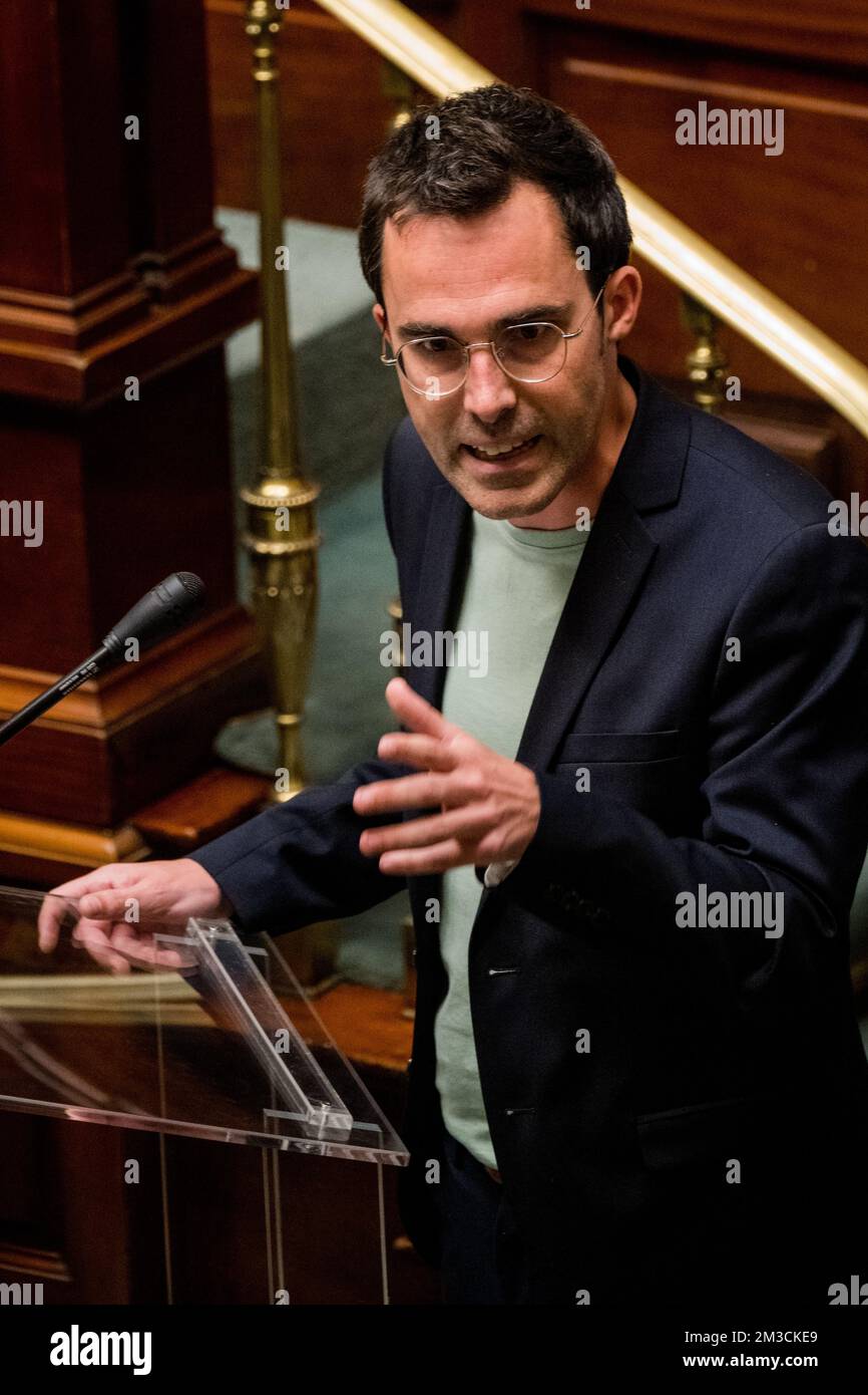 Groen's Kristof Calvo pictured during a plenary session of the Chamber ...