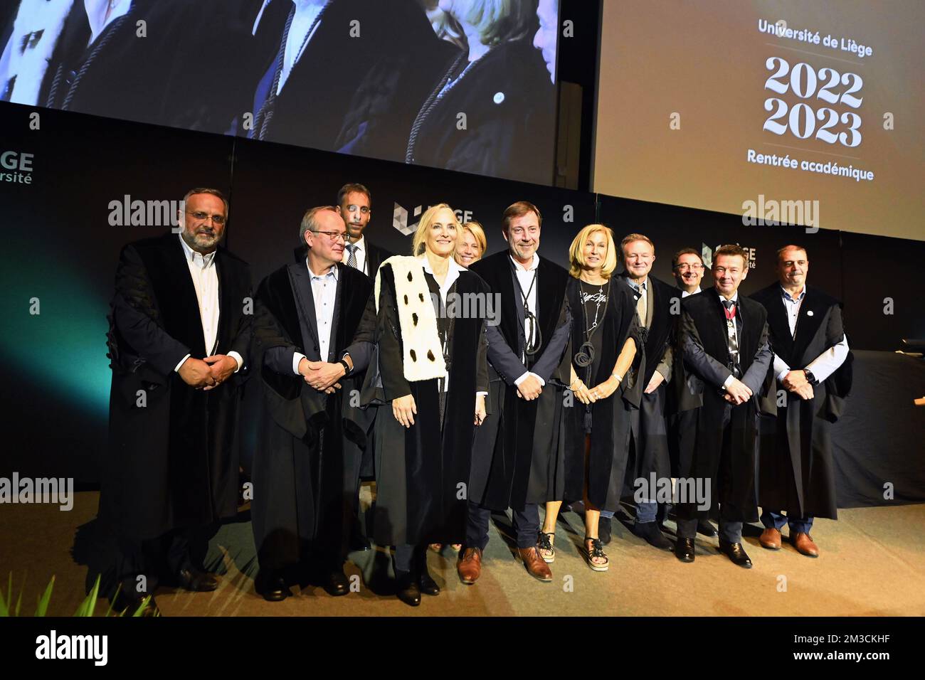 ULiege rector Anne-Sophie Nyssen (C) poses with her colleagues at a ...