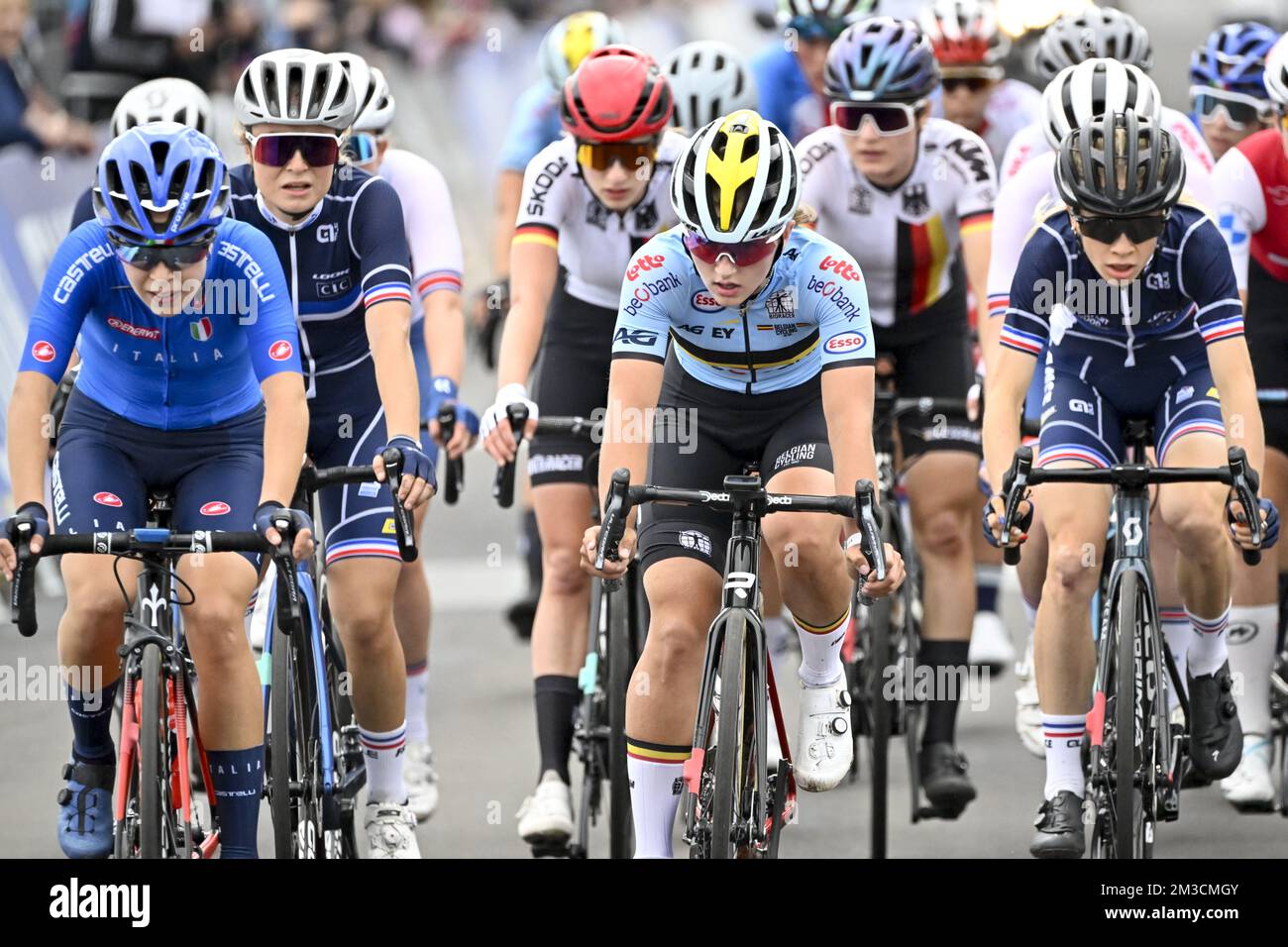 Belgian Fleur Moors pictured in action during the Junior women road ...