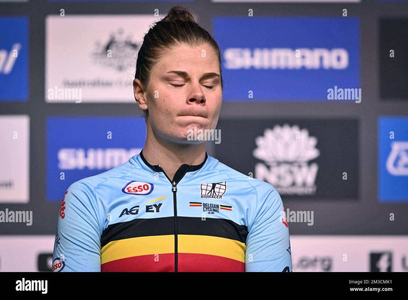 Belgian Lotte Kopecky pictured on the podium after the elite women road ...