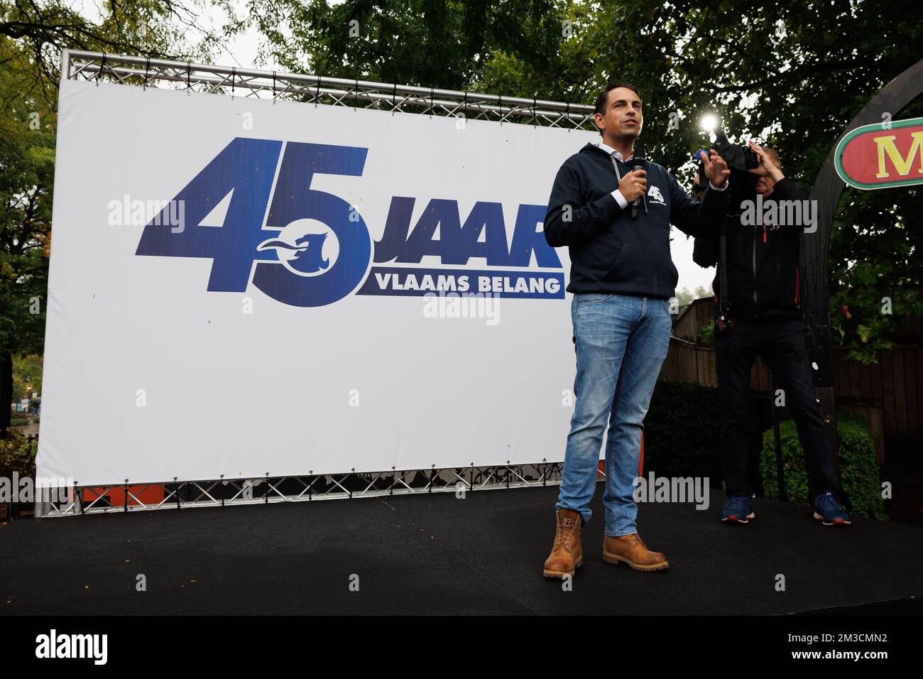 Vlaams Belang chairman Tom Van Grieken delivers a speech at the yearly ...