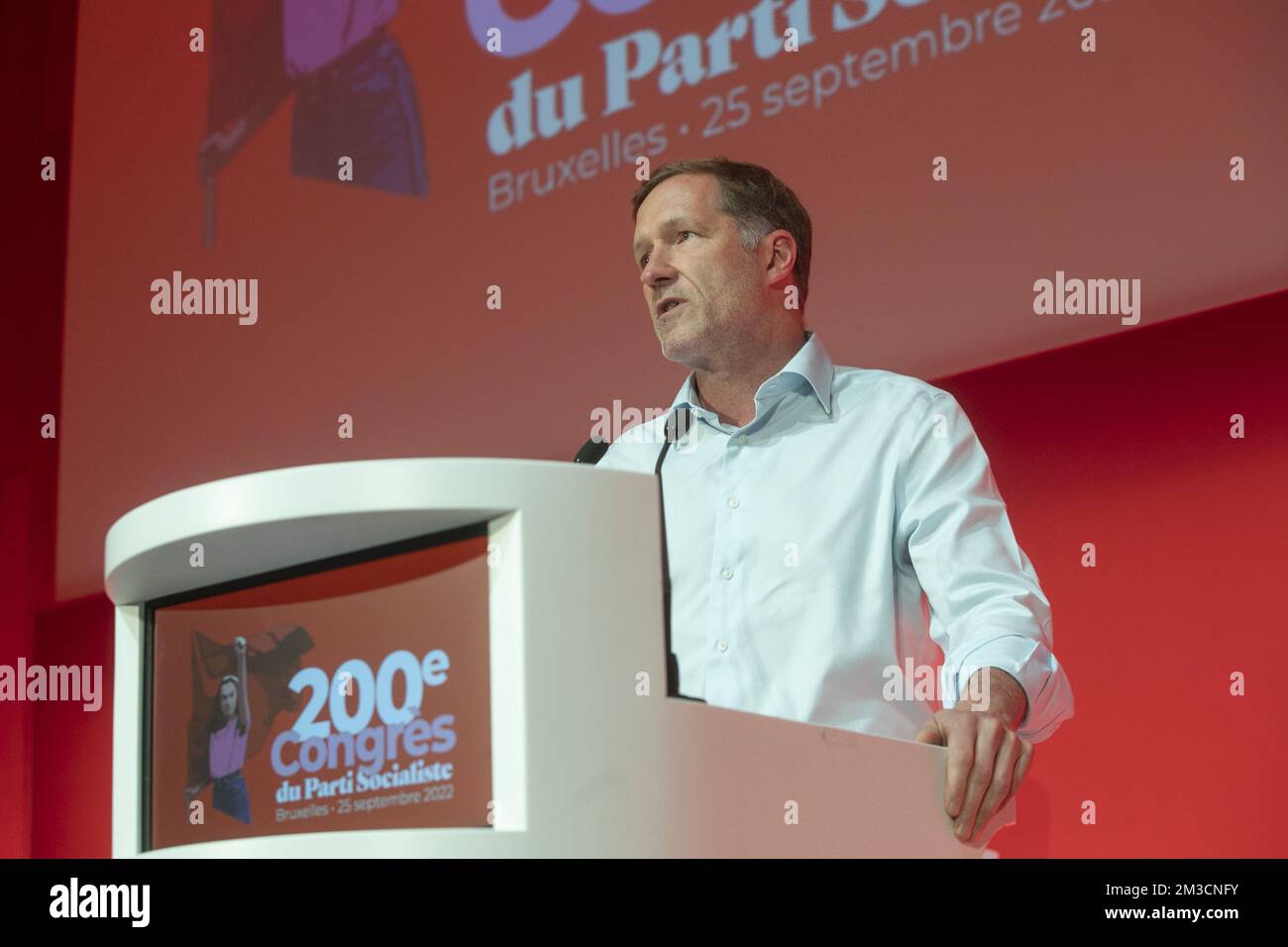 PS chairman Paul Magnette pictured during a party congress of french ...