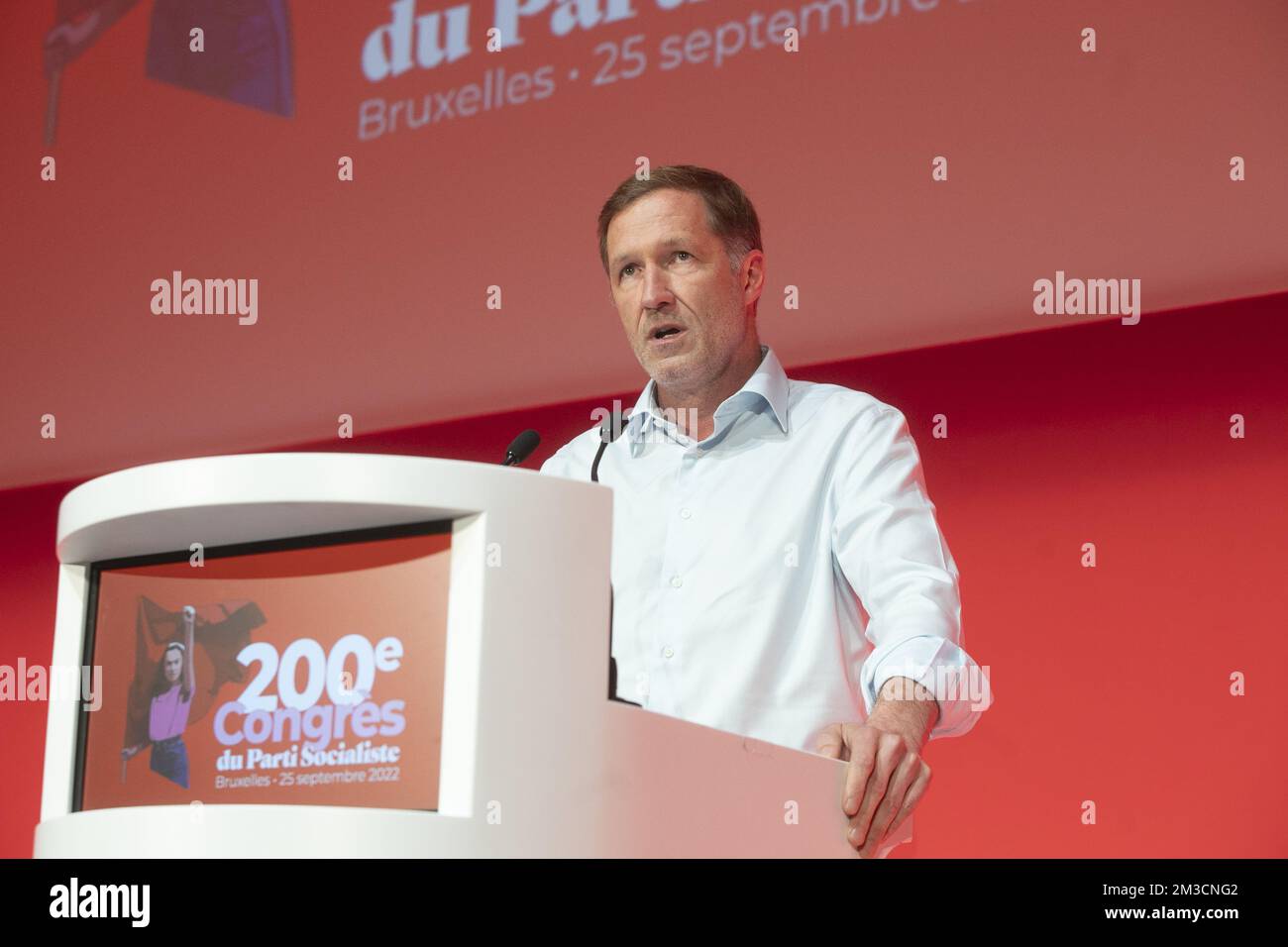 PS chairman Paul Magnette pictured during a party congress of french ...