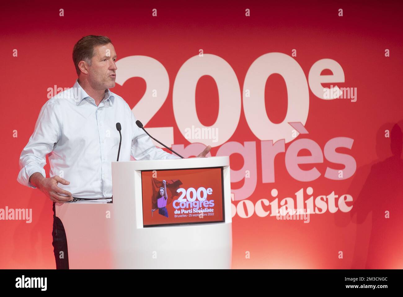 PS chairman Paul Magnette pictured during a party congress of french ...
