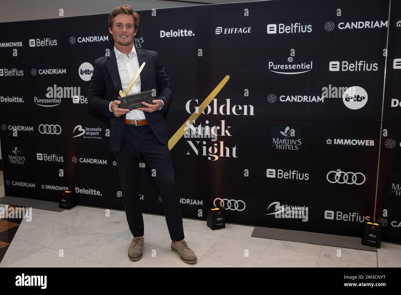 Belgium's Tom Boon winner of the golden stick trophee poses for the ...