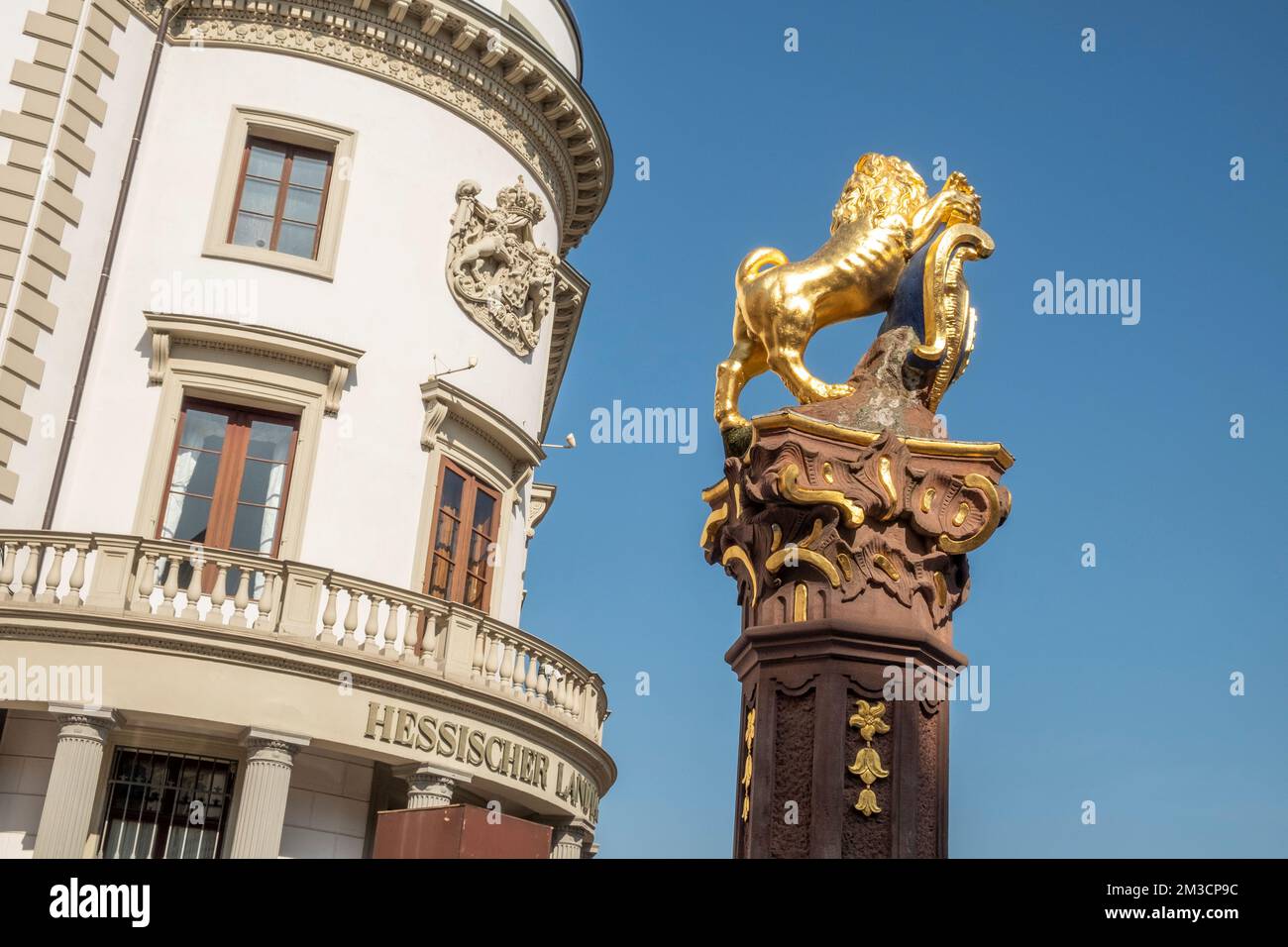 parliament of Hesse in Wiesbaden. Germany with golden lion as symbol ...