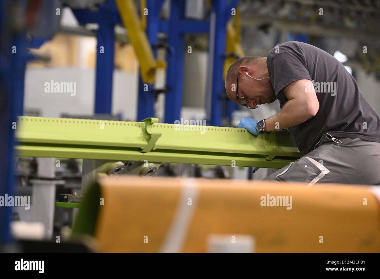 Illustration picture shows the production hall of aerospace company ...