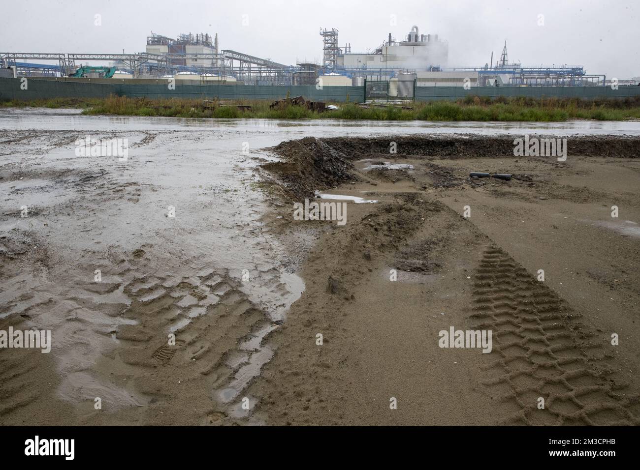 Earthworks near the 3M plant pictured during the pilot installation for ...