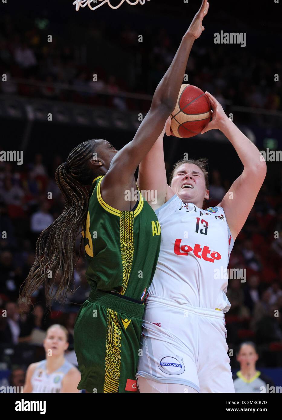 Australian Ezi Magbegor and Belgium's Kyara Linskens fight for the ball ...