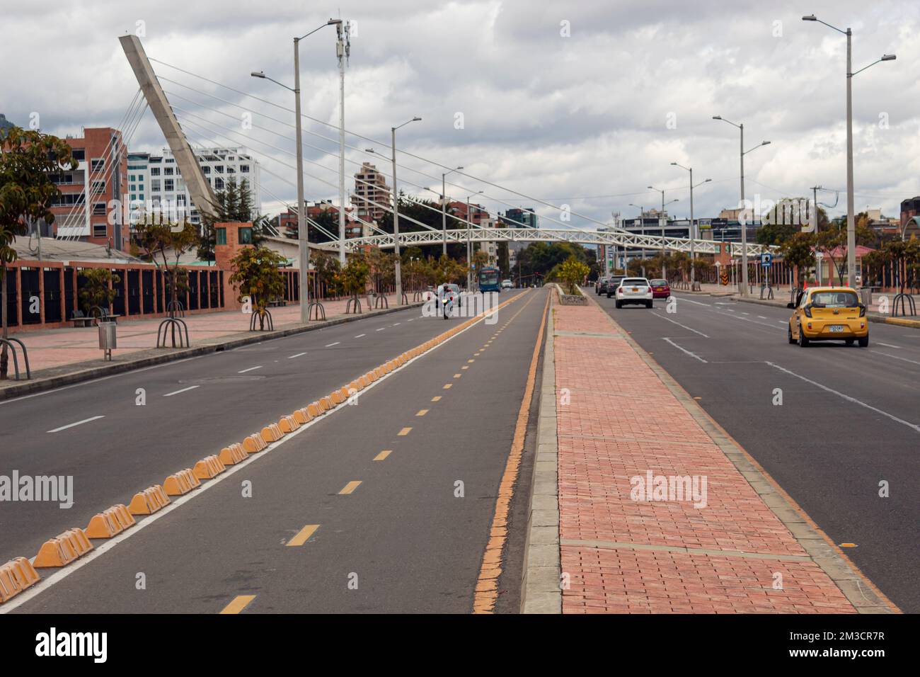 BOGOTA, COLOMBIA - AUGUST 08 OF 2020 Bicycle path name as `cicloruta ...