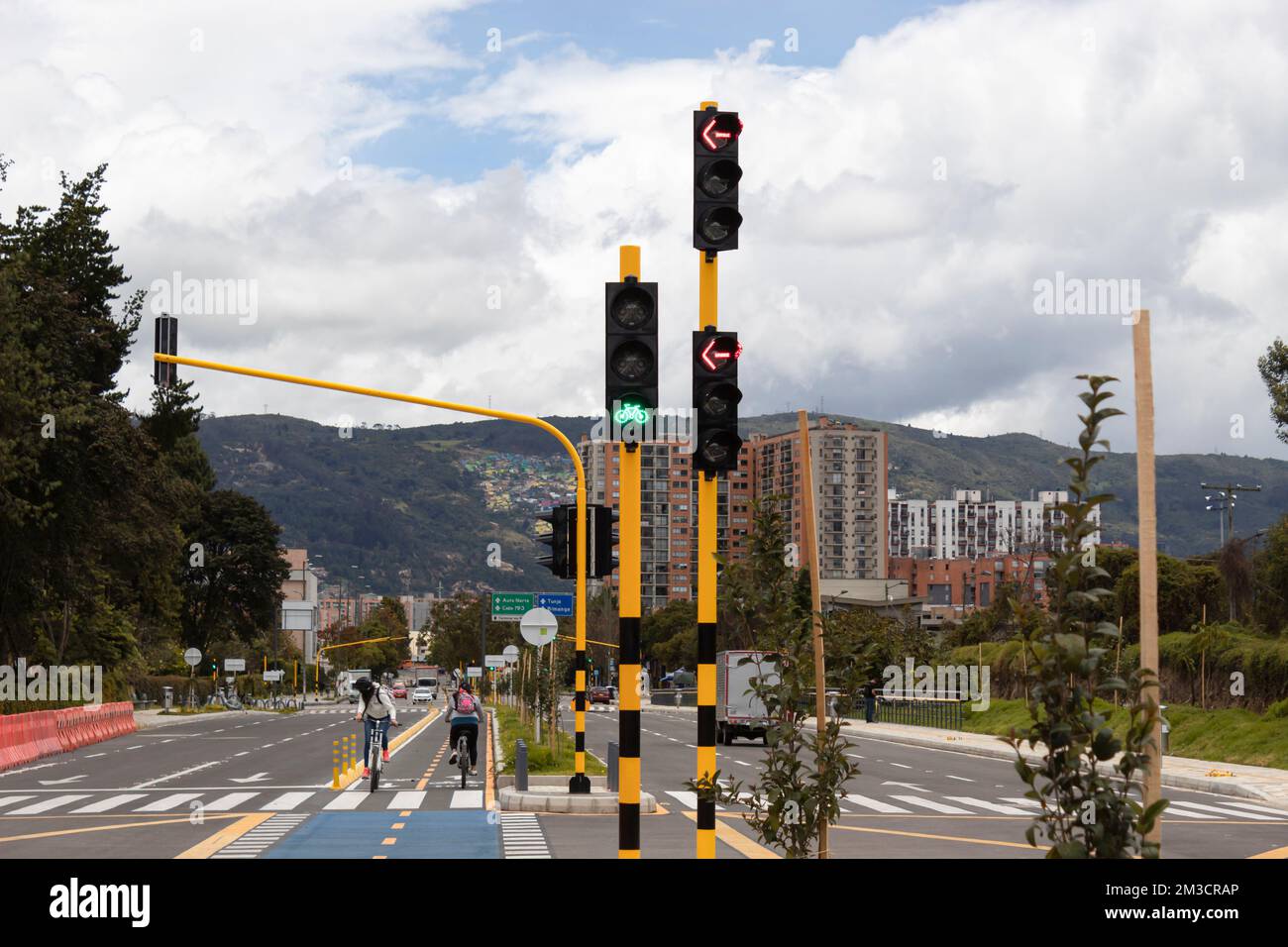 A bike traffic lights of bike path knowed as "cicloruta" near to a ...