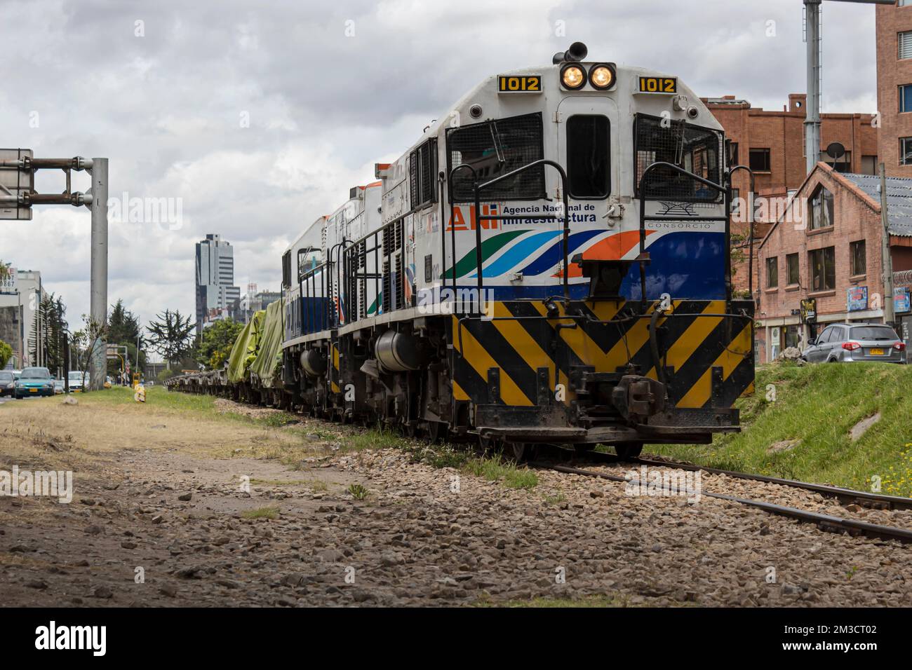 BOGOTA, COLOMBIA - A Cargo city train moving to Usaquen north station ...
