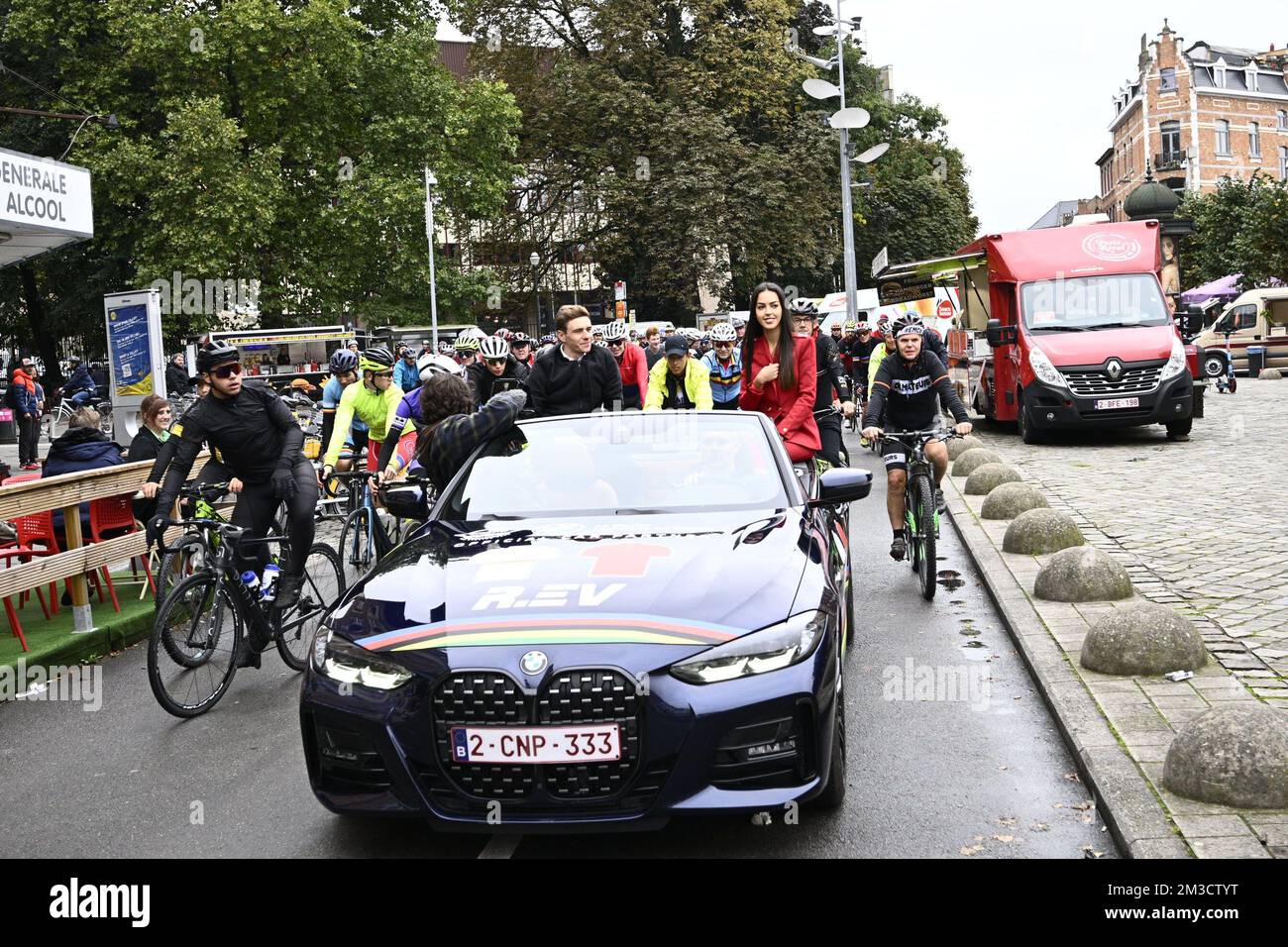 Belgian Remco Evenepoel and his girlfriend Oumi Rayane sit in a ...