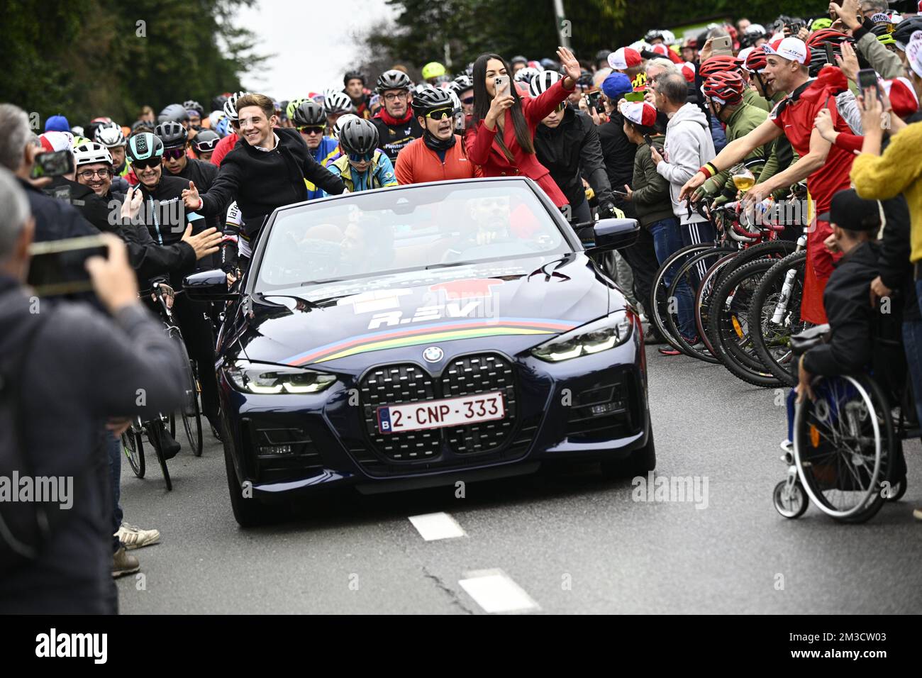 Belgian Remco Evenepoel and his girlfriend Oumi Rayane sit in a ...