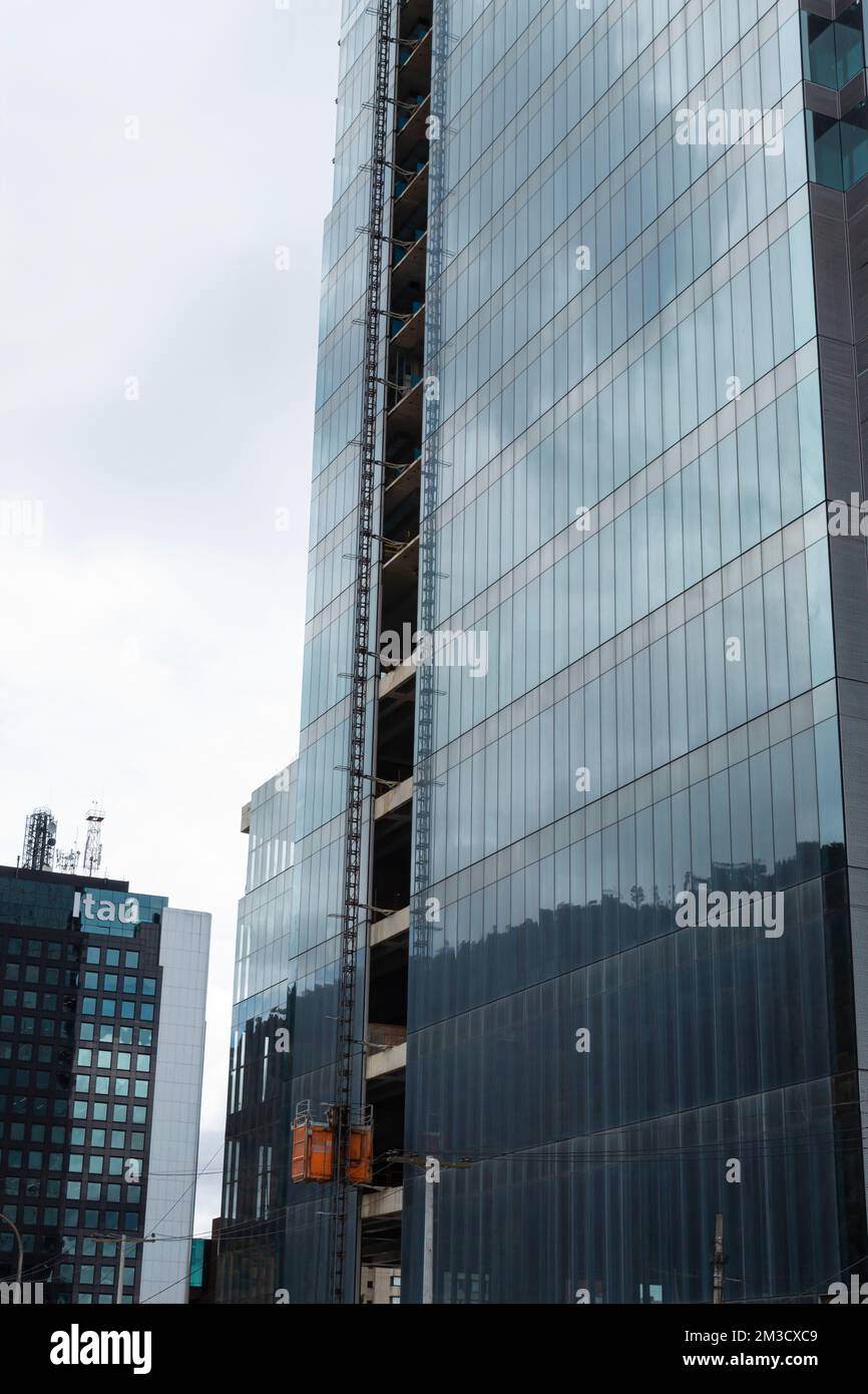 BOGOTA, COLOMBIA - Closeup to a moder building construction elevator ...