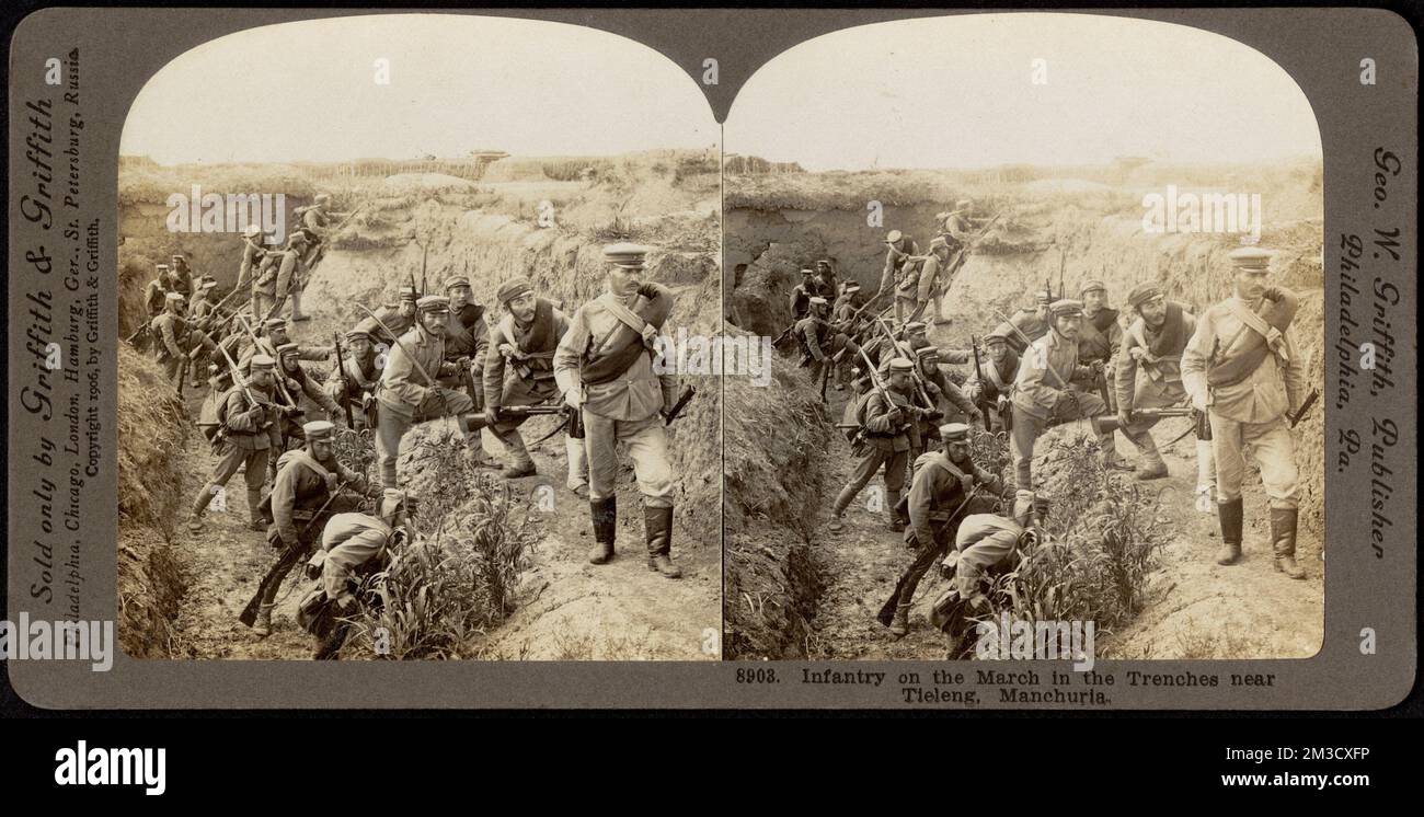 Infantry on the march in the trenches near Tieleng, Manchuria , Soldiers, Campaigns & battles ...