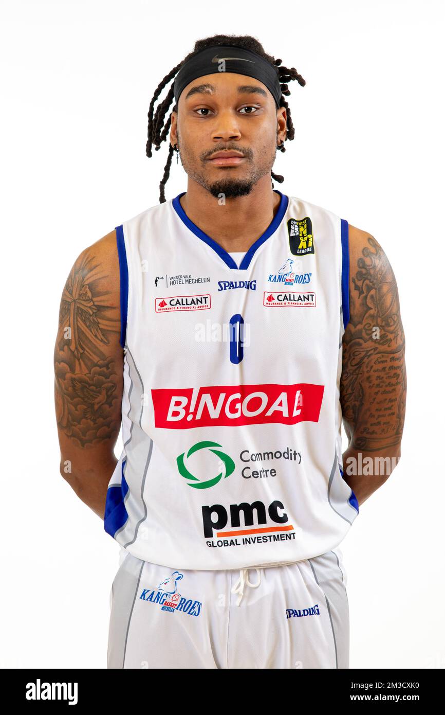 Mechelen's Deandre Davis poses at a photoshoot of Belgian Basketball team Kangoeroes Mechelen ...