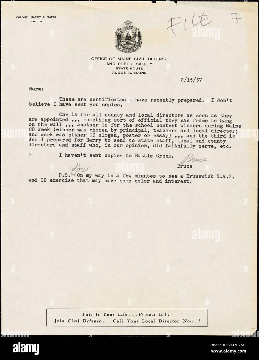 Information and Publications Maine, 1957 , Certificates, Civil defense ...