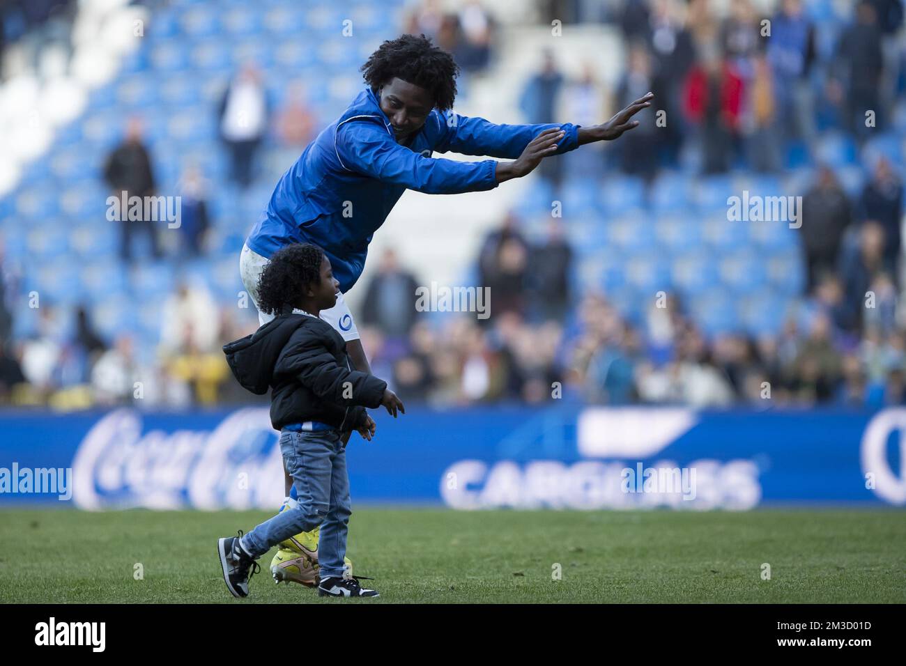 Genk's Angelo Preciado and his son Benjamin pictured after a soccer ...