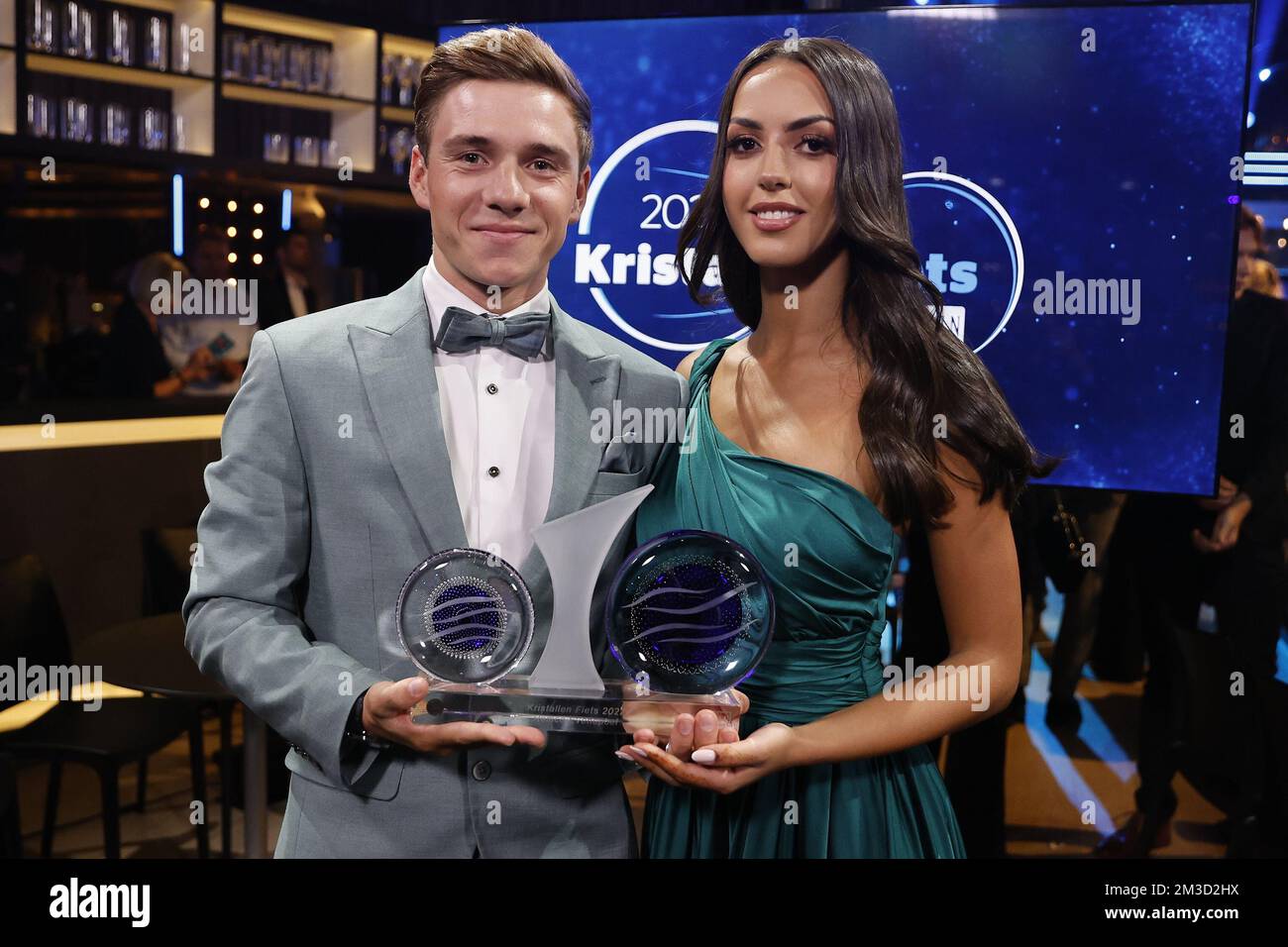 Belgian Remco Evenepoel and his wife Oumaima Oumi Rayane pose for the ...