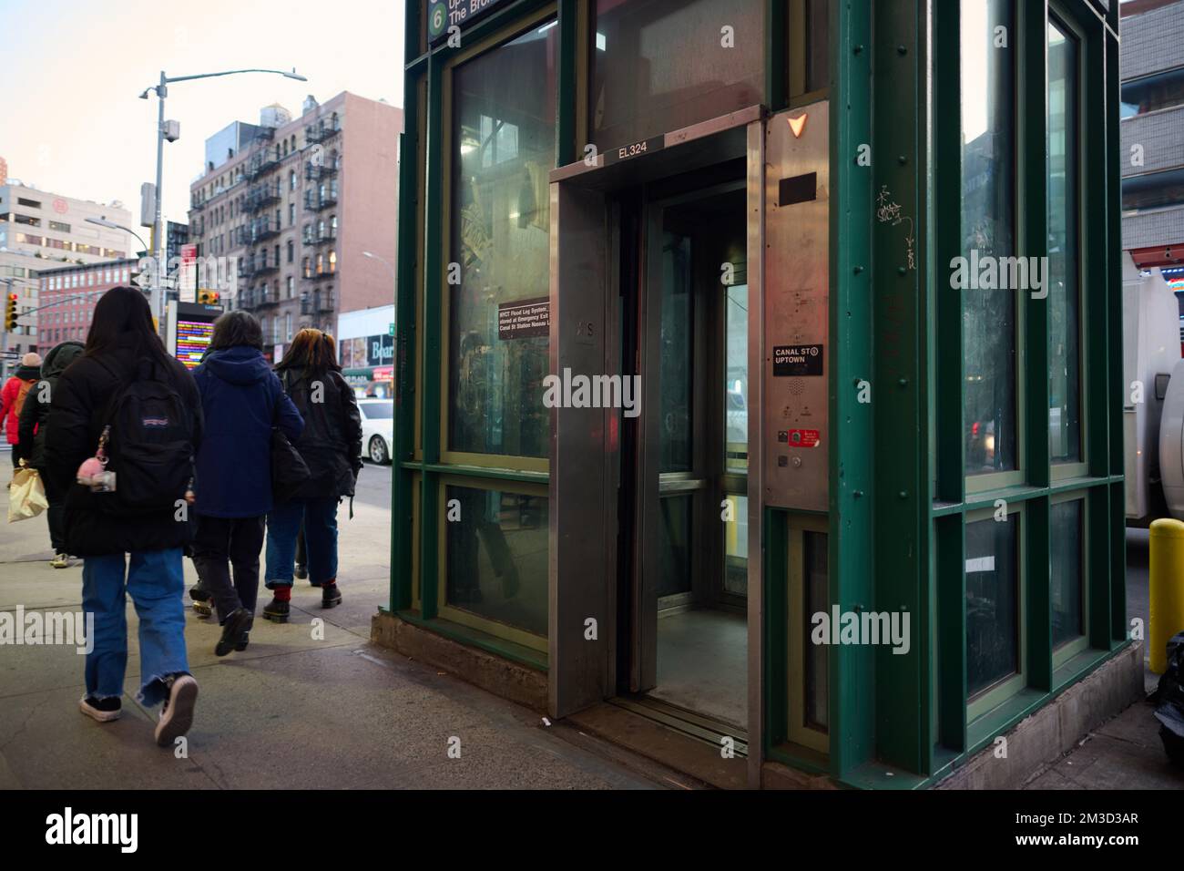 New York, New York, USA. 14th Dec, 2022. MTA elevator to Canal Street ...