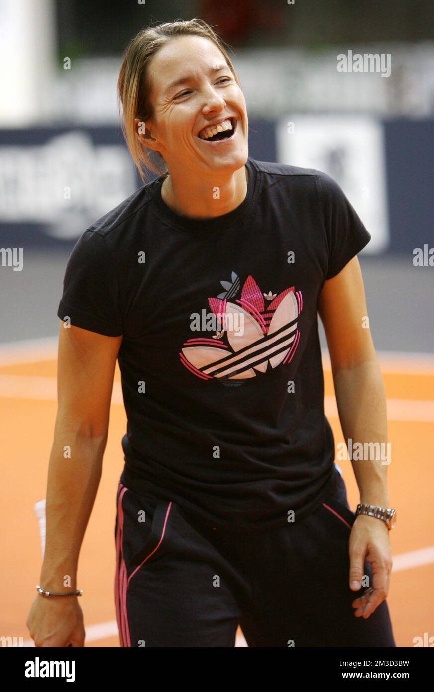 Justine Henin at a children's day event at the Mons Ethias Tennis ...