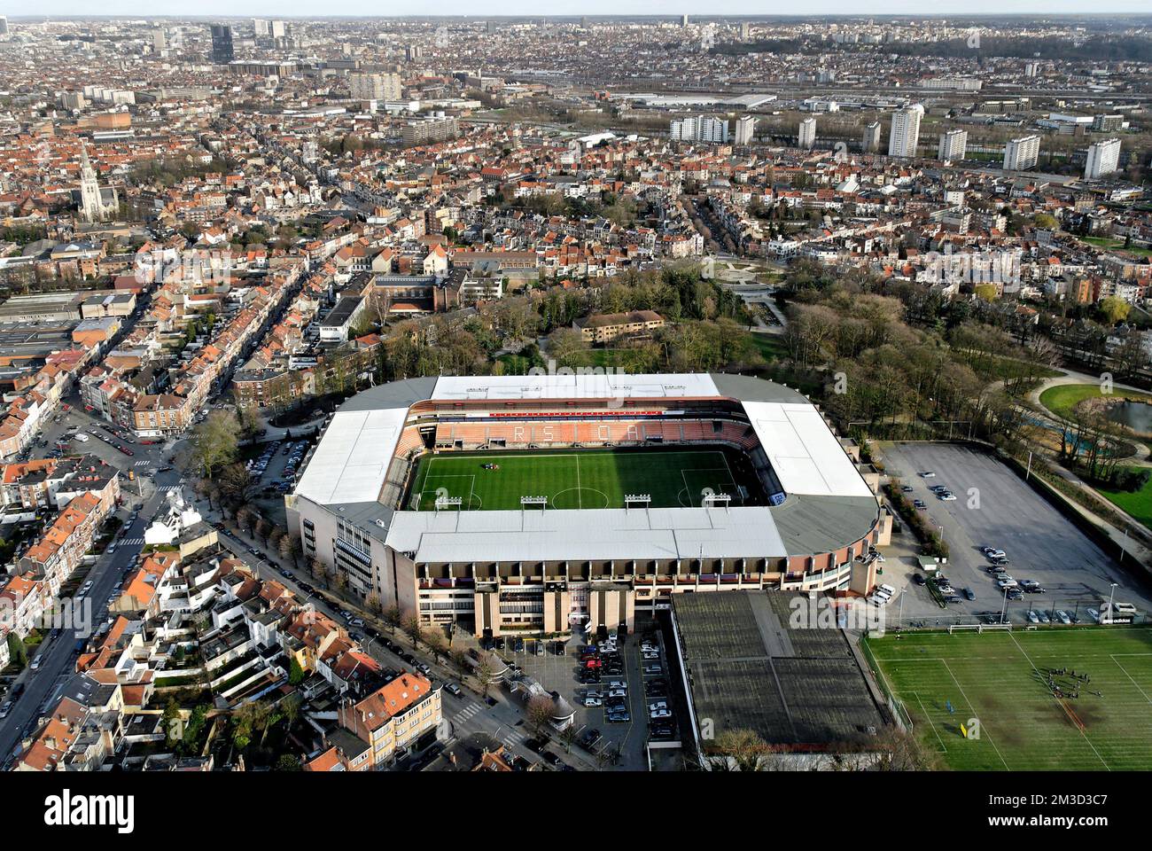 An aerial view of the Constant Vanden Stock Stadium, home of Anderlecht ...