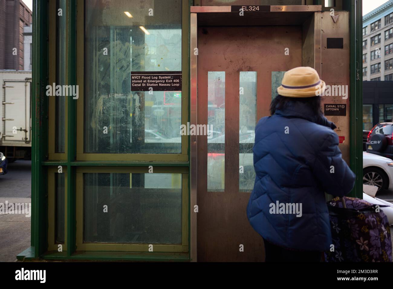New York, New York, USA. 14th Dec, 2022. MTA elevator to Canal Street ...