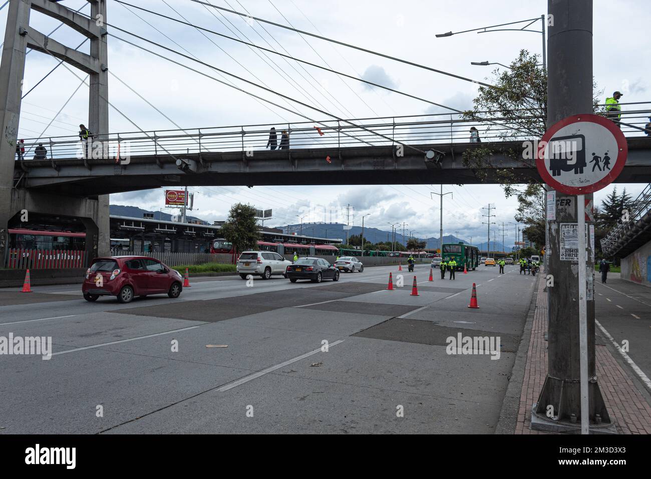 Colombian police doing a police checkpoint to a traffic and over the ...