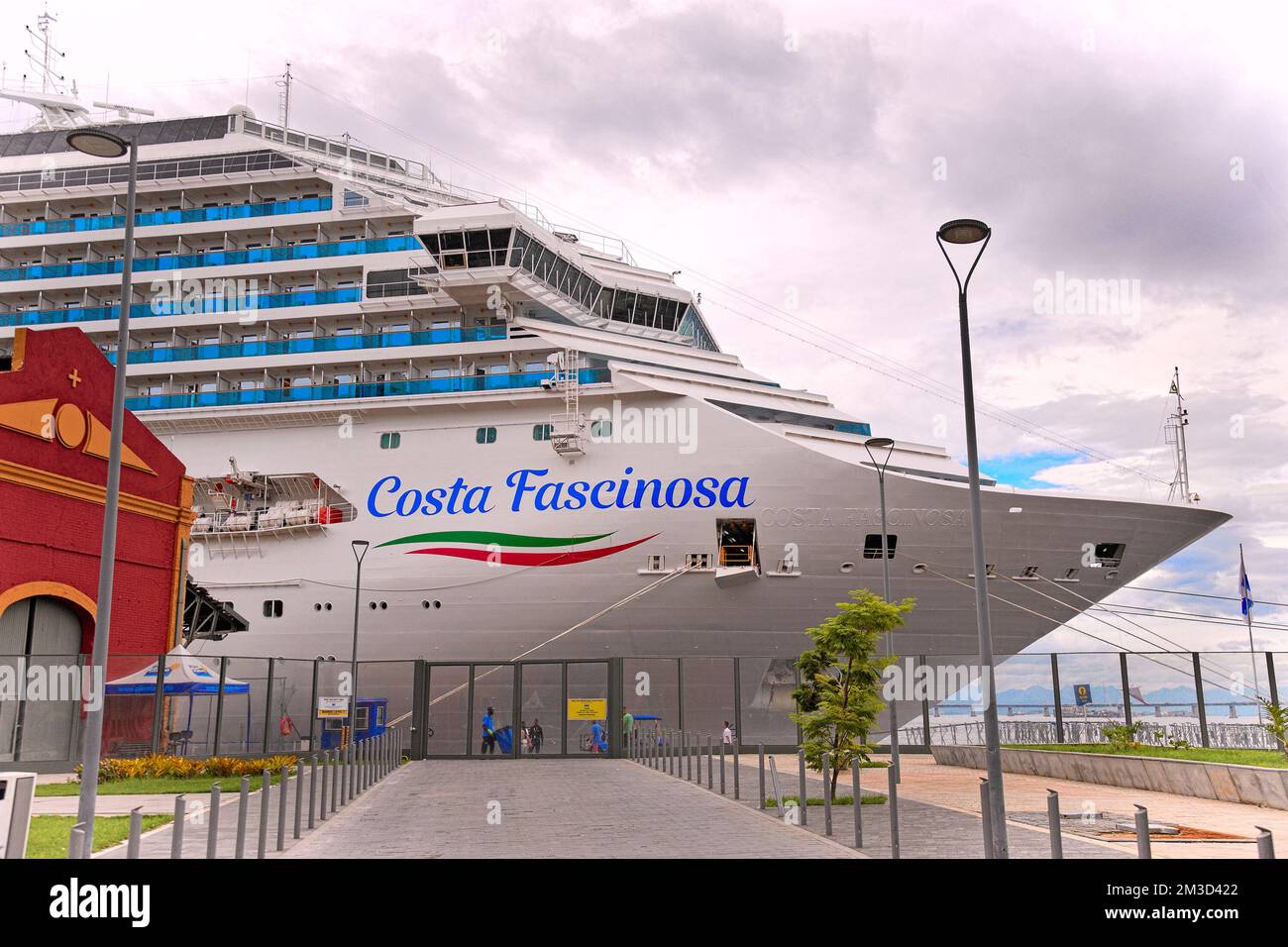 Luxury ship (cruise) docked at a pier in Brazil. International tourism ...