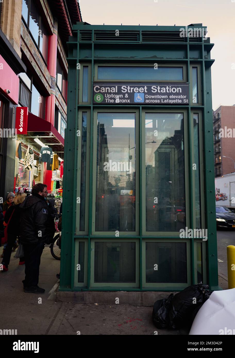 New York, New York, USA. 14th Dec, 2022. MTA elevator to Canal Street ...