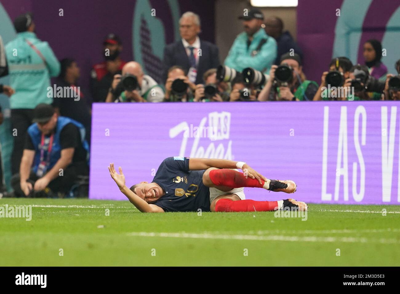 DOHA, QATAR - DECEMBER 14: Player of France Kylian Mbappé stays on the ...