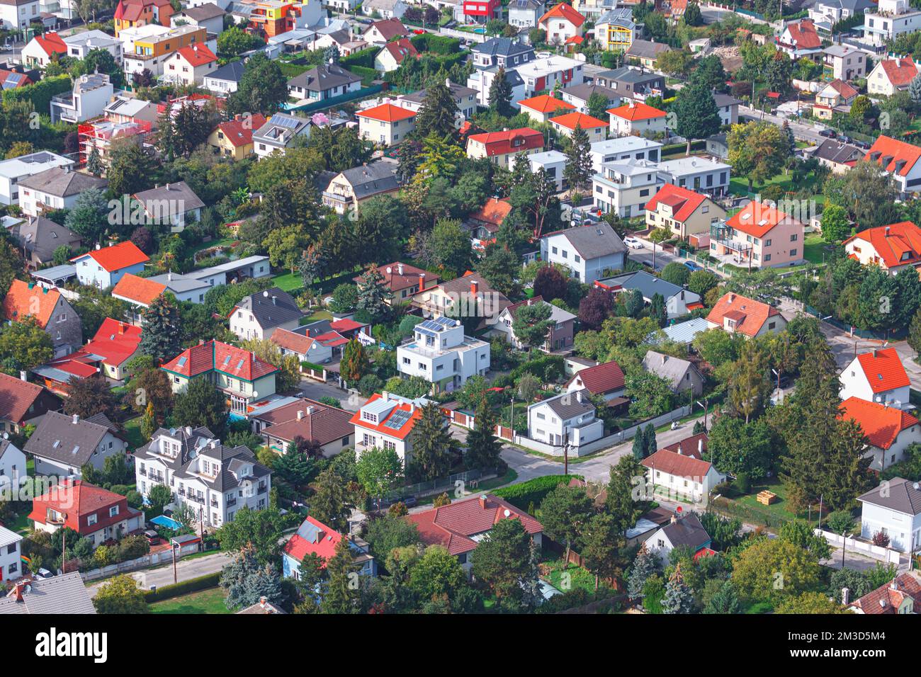 Suburban settlement view from above . Aerial view of suburb residential ...