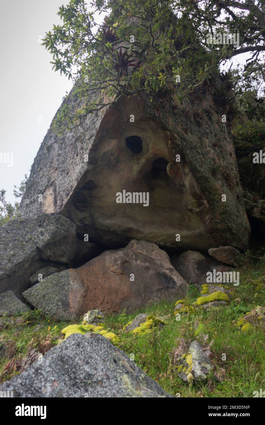 An ancient monolith with extrange formations in middle of colombian ...