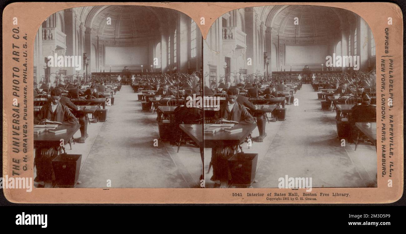 Interior of Bates Hall, Boston Free Library , Public libraries, Boston ...