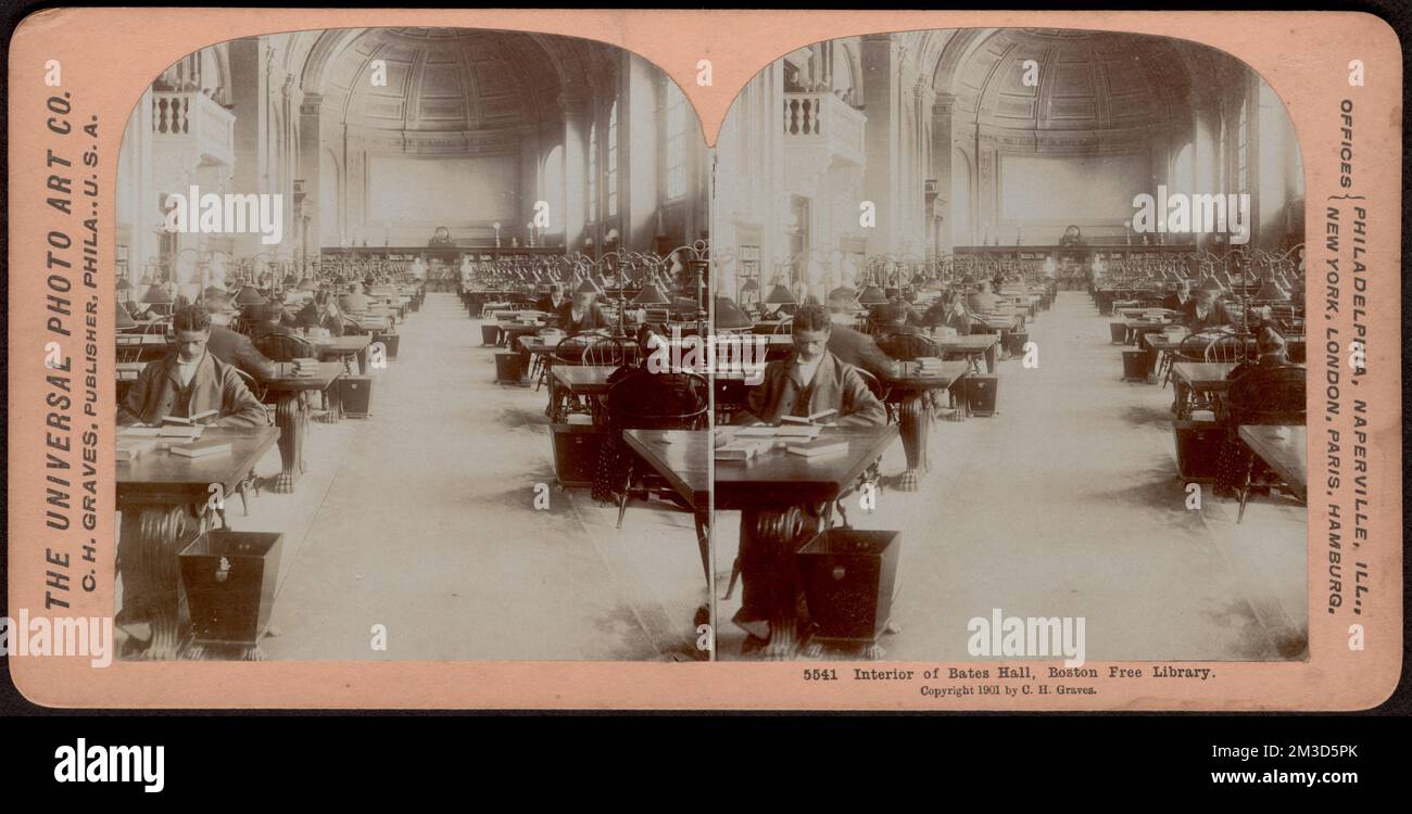 Interior of Bates Hall, Boston Free Library , Public libraries, Boston ...