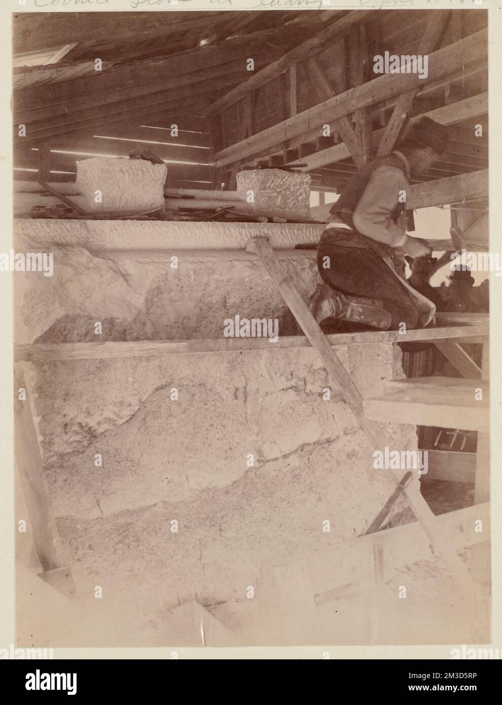 Interior of cutting shed at Quarry, construction of the McKim Building ...