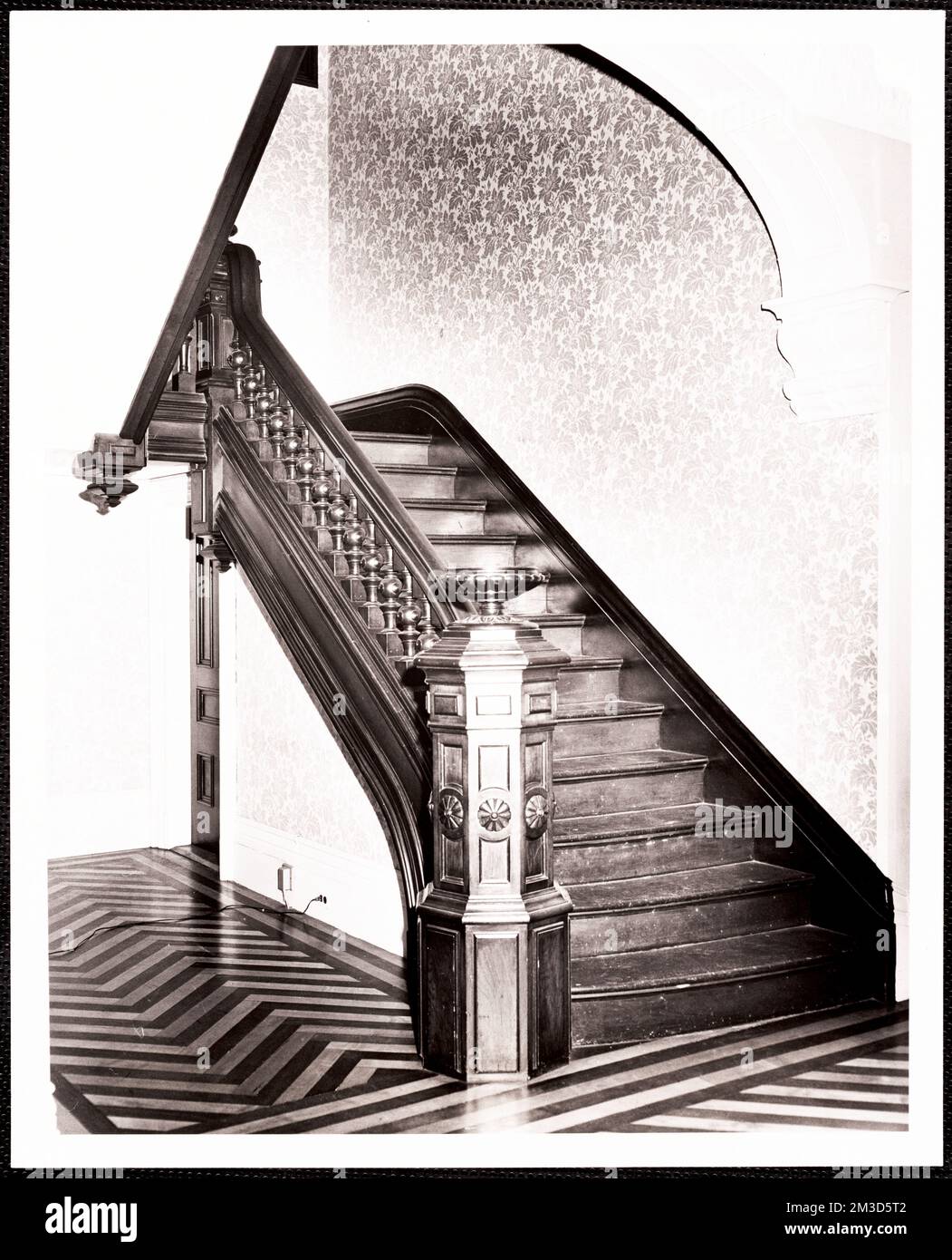 Interior of commanding officer's quarters, front hall and main stairway ...
