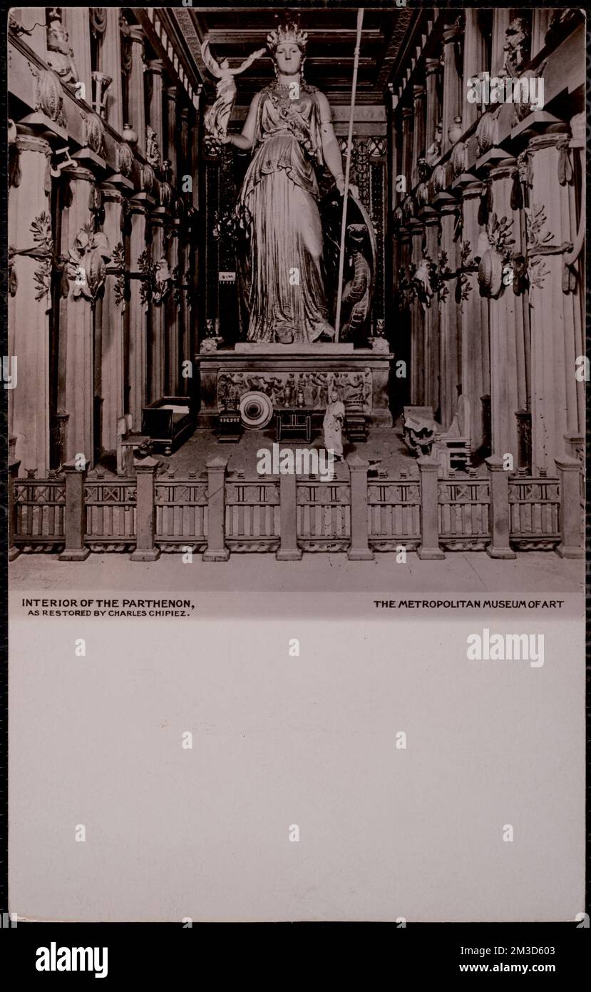 Interior of the Parthenon, as restored by Charles Chipiez. The ...
