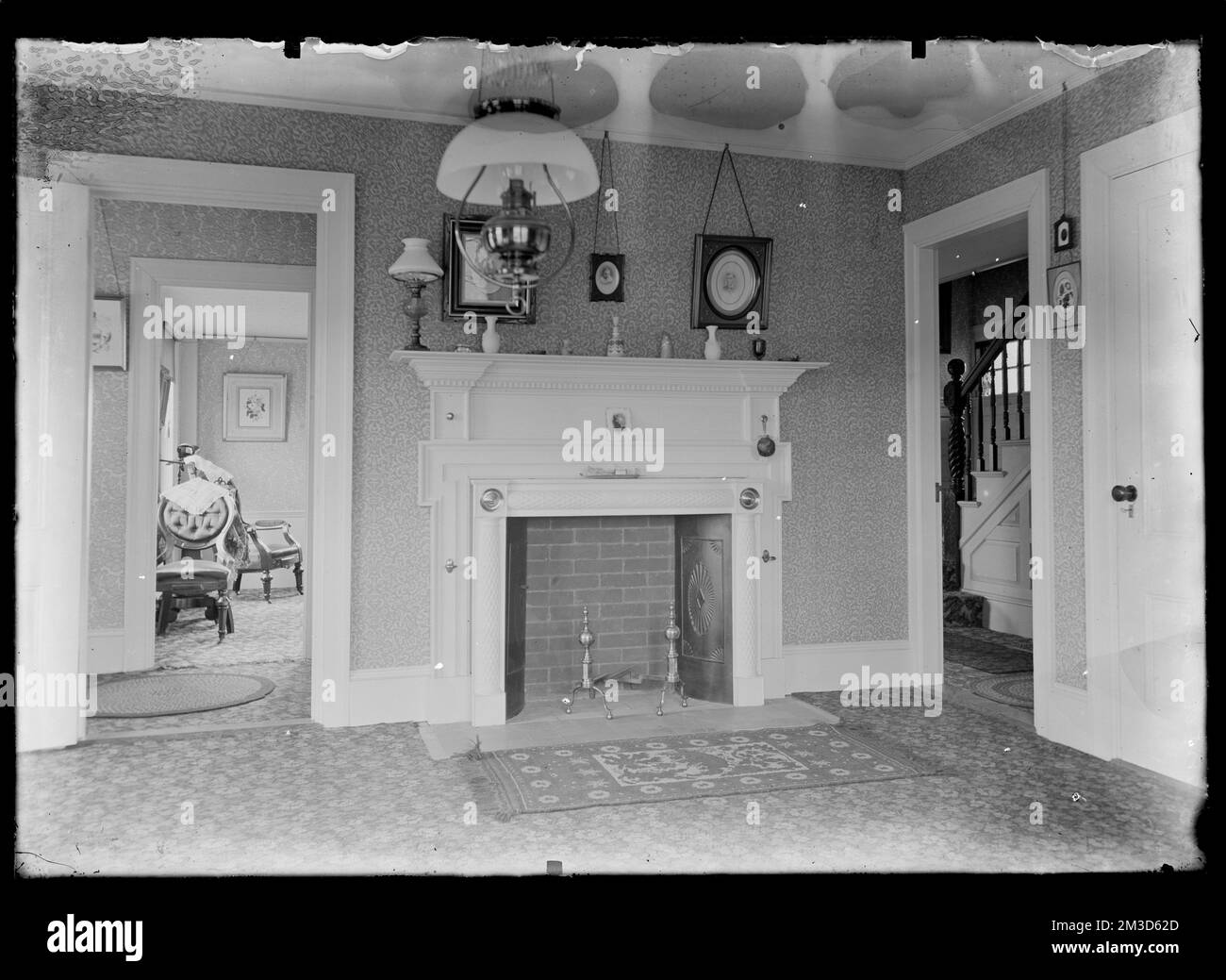 Interior view of fireplace inside home , Buildings. Hingham Public ...