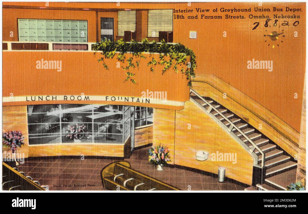 Interior view of Greyhound Union Bus Depot, 18th and Farnam Streets ...