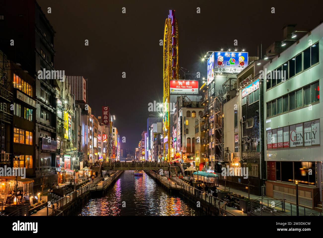 Neon lights lit up streets along the Dotonbori Canal at night, Osaka ...