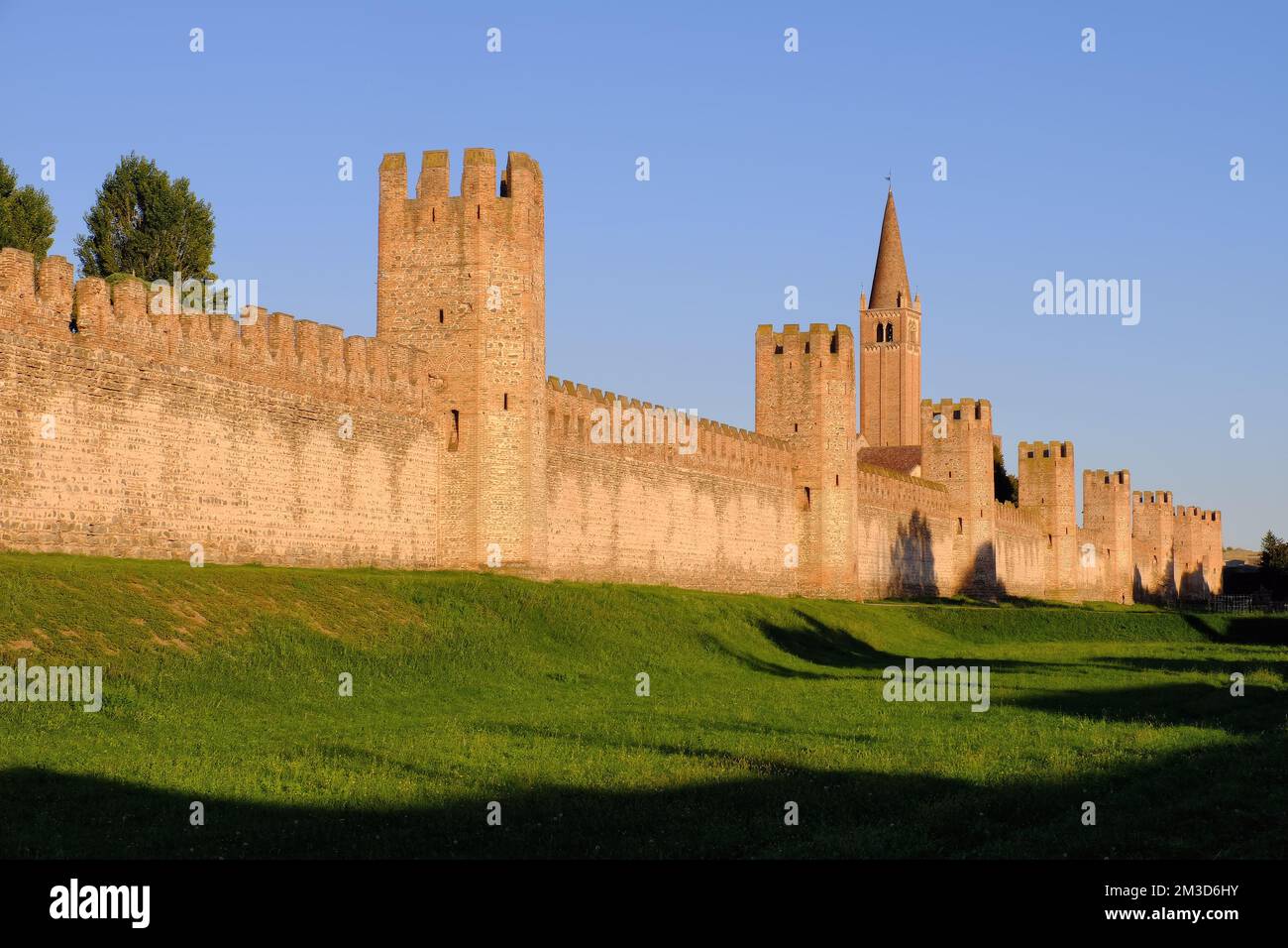 Montagnana: Medieval town walls and ramparts glowing orange soon before ...