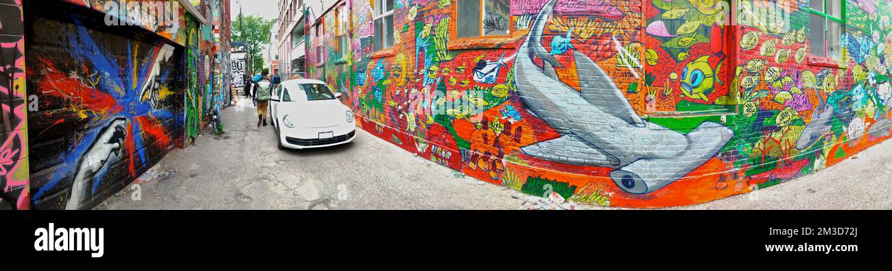 Panoramic photo of Toronto graffiti alley - Abstract colourful graffiti ...