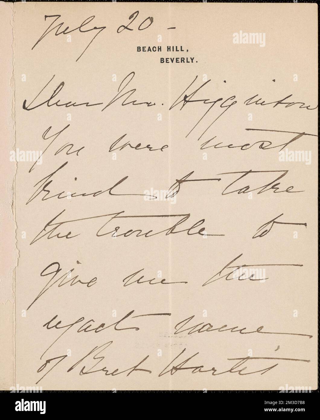 Isabella Stewart Gardner autograph note signed to Thomas Wentworth ...