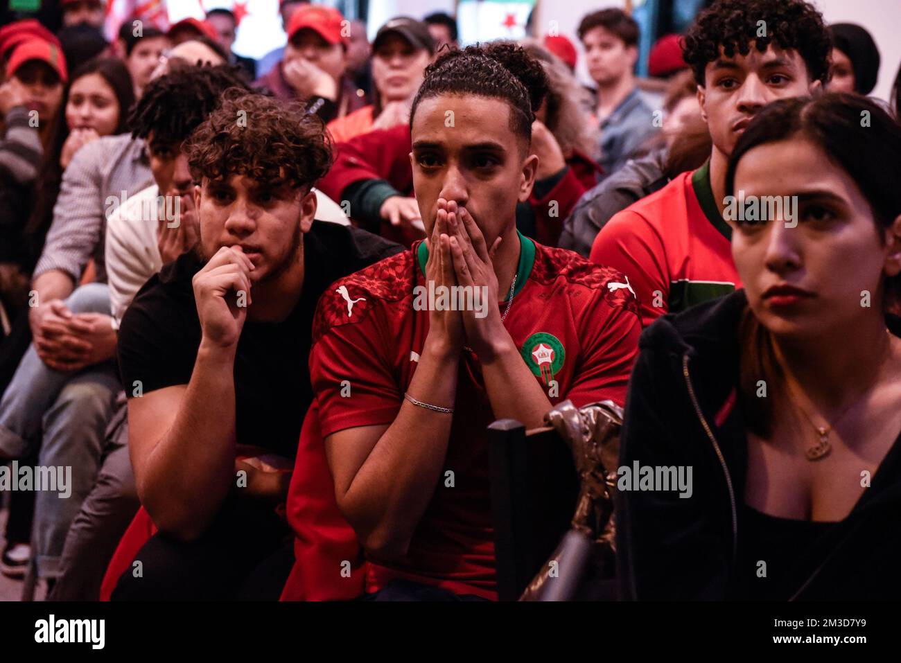 New York, New York, USA. 14th Dec, 2022. People watch the Morocco match ...
