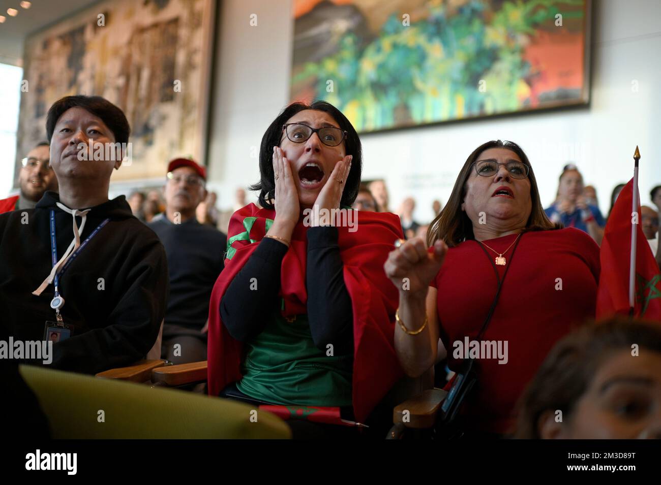 New York, USA. 14th Dec, 2022. Moroccan soccer fan Majda Moutchou (c ...